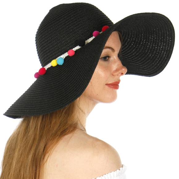 Accessories | Floppy Sun Hat Colorful Pompom Band | Poshmark